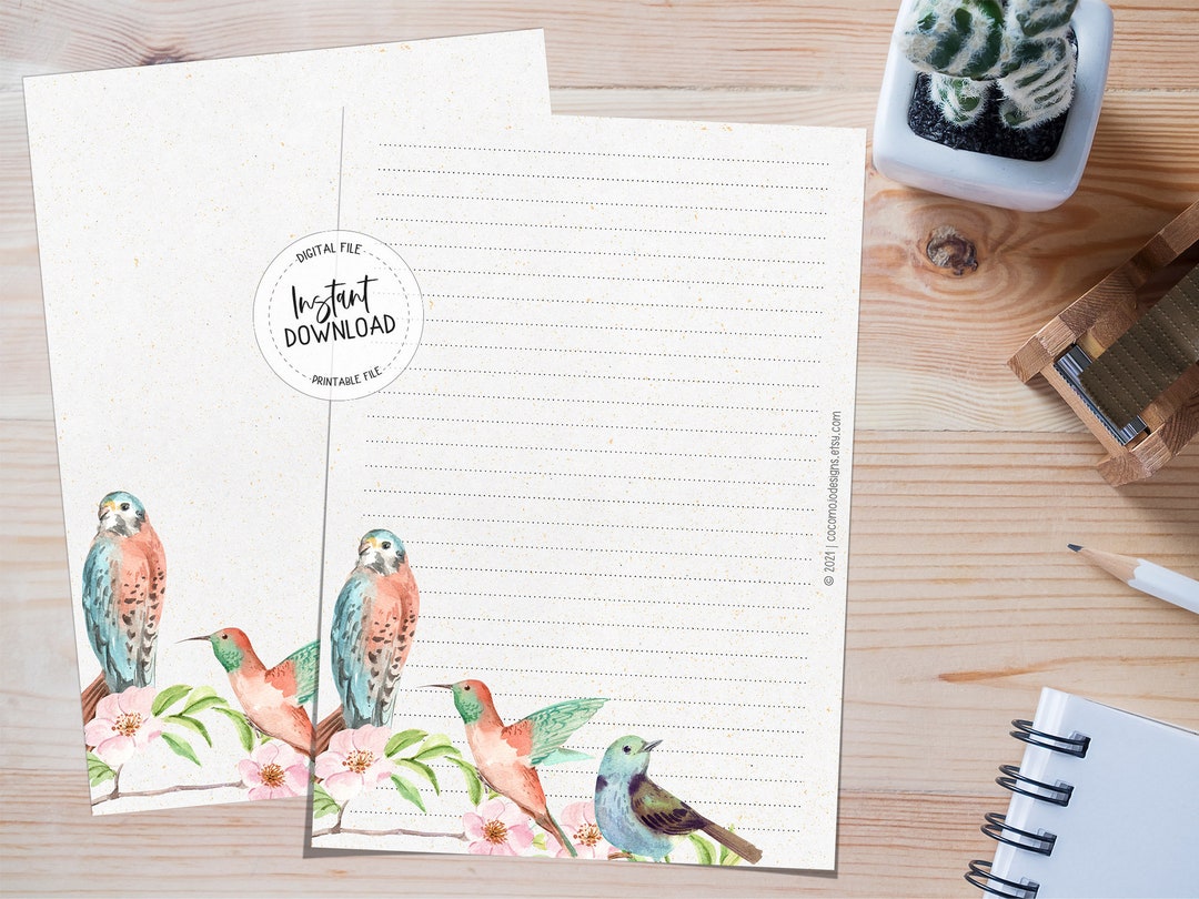 A5 Printable Spring Birds Three Lined & Unlined Writing - Etsy