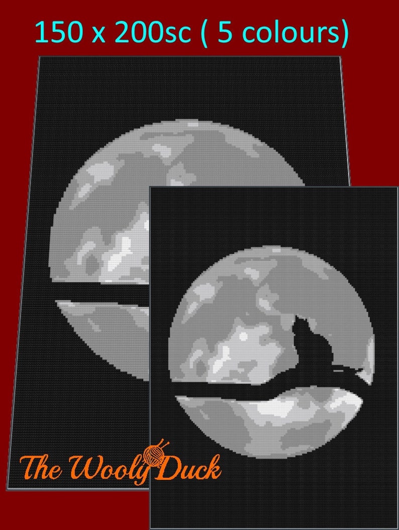 CAT and MOON 5 Colours Graphghan Pattern for Single | Etsy