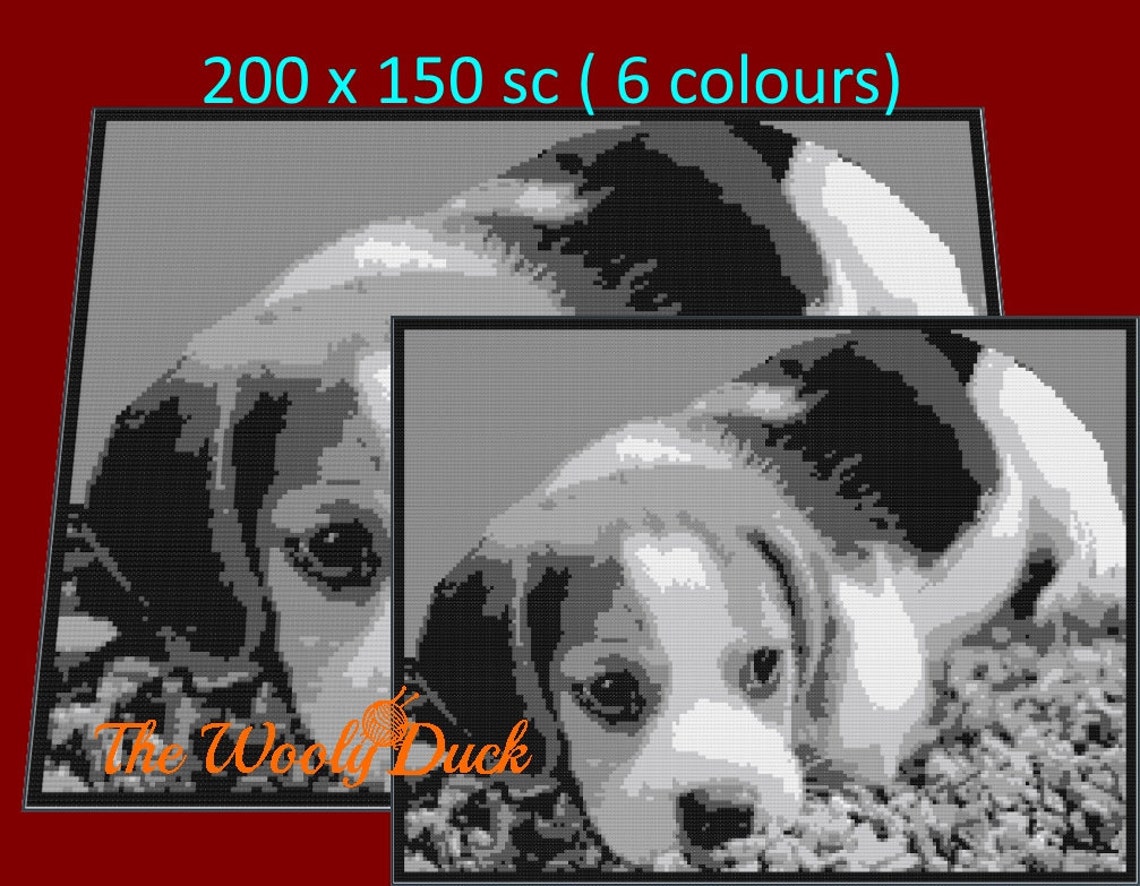 BEAGLE PUPPY DOG 6 Colours Graphghan Pattern for Single Crochet/cross ...
