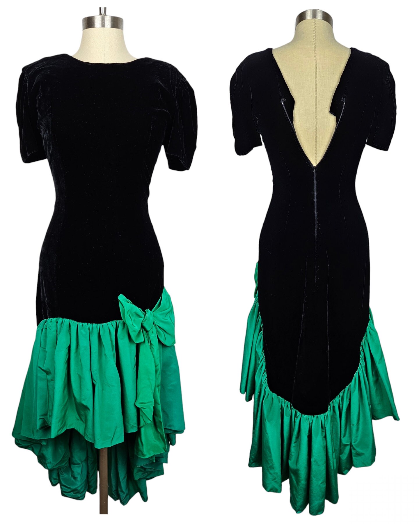 Vintage Kathryn Conover 1980s Black & Green Velvet and Taffeta Drop ...