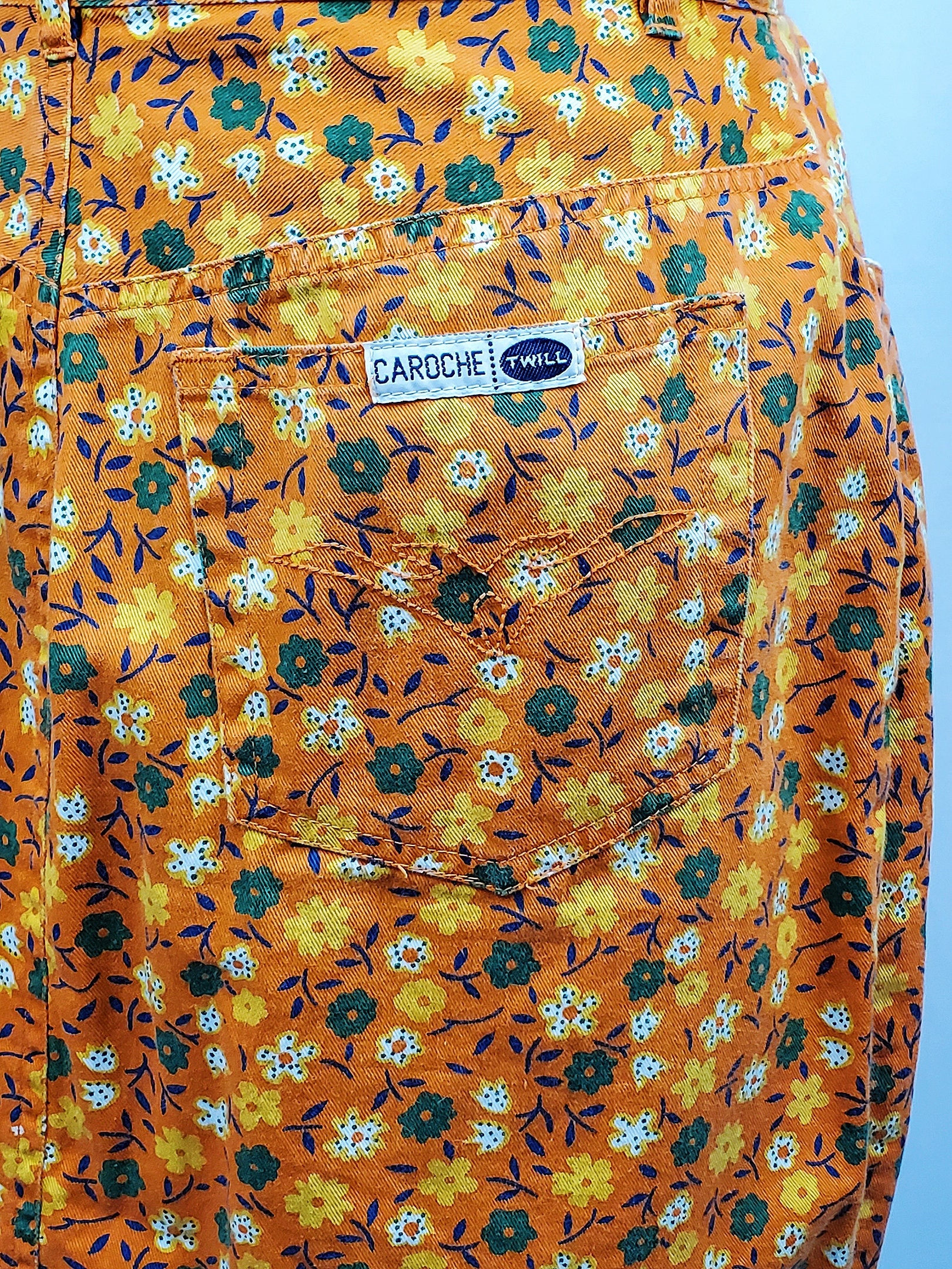 Vintage 1990s Caroche & Co. Orange Floral Denim Pencil Jean Skirt ...