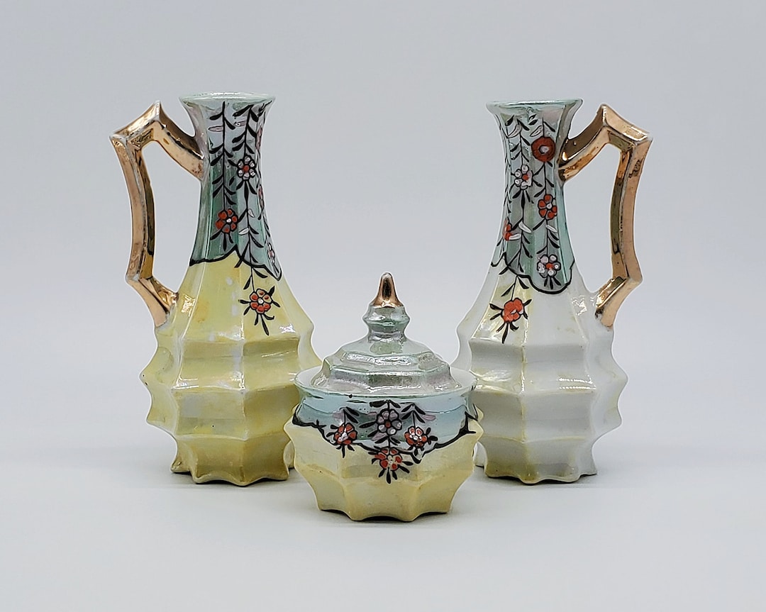 Vintage 1950s Japan Lusterware Cruet Condiment 3 Piece Set - Etsy