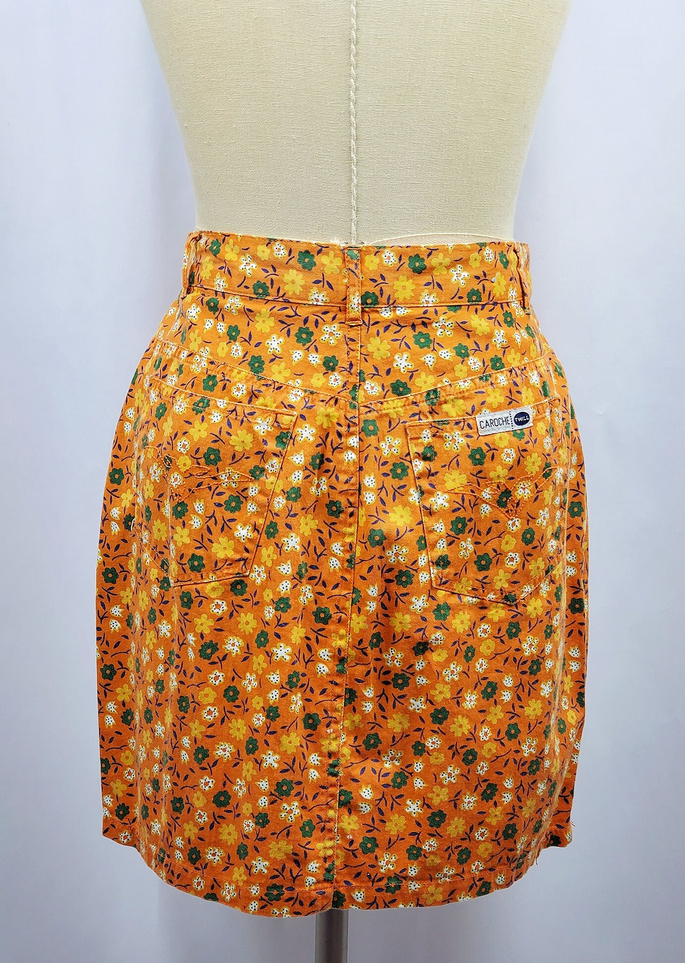 Vintage 1990s Caroche & Co. Orange Floral Denim Pencil Jean Skirt ...