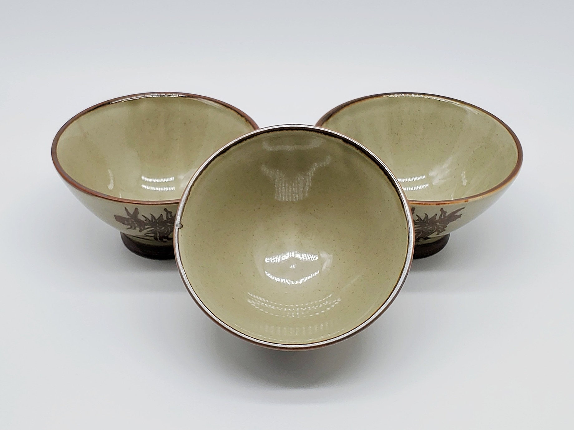 Vintage Brown & Sage Green Japan Rice Bowls - Etsy
