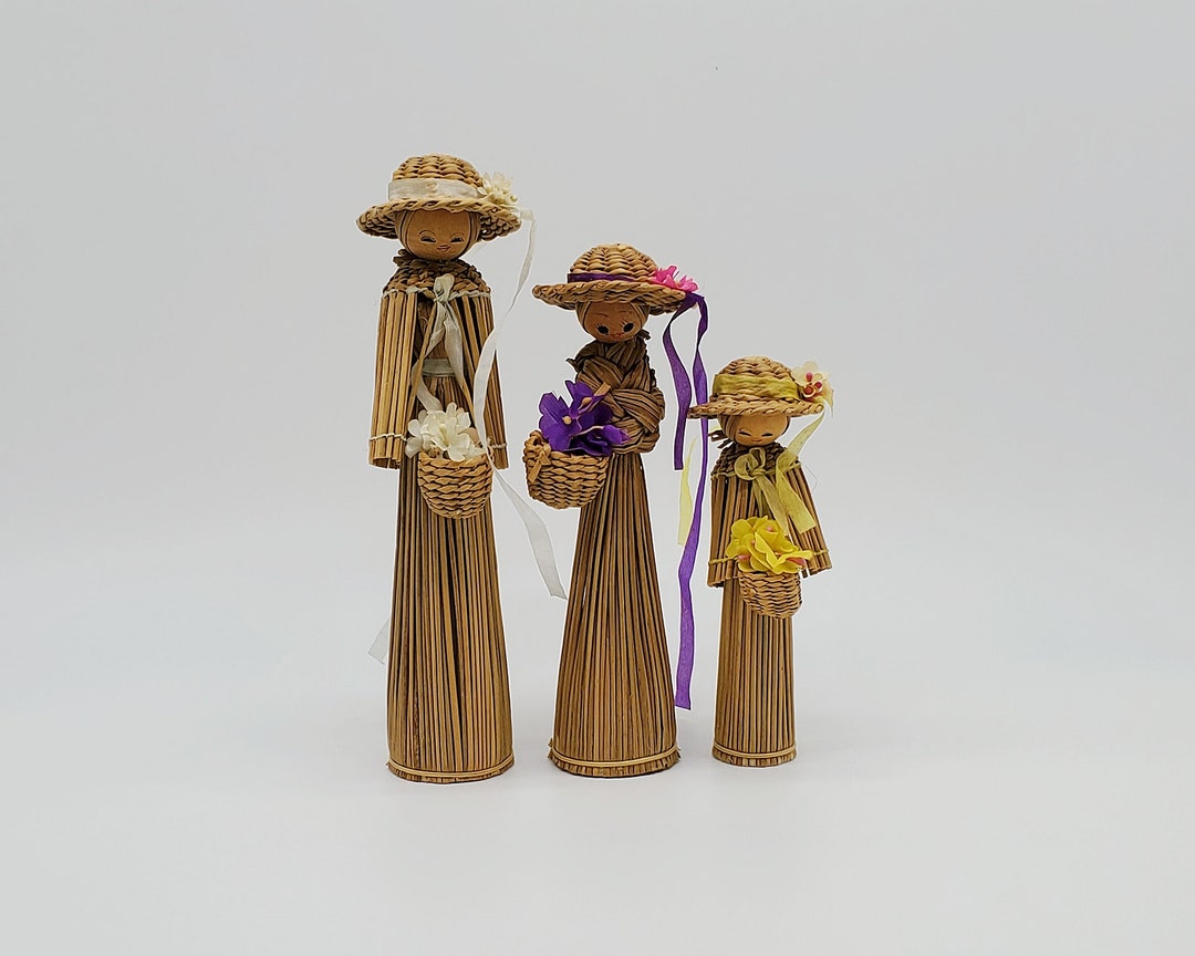Vintage Handmade Straw Lady Figurines - Vintage Collectible - Vintage ...