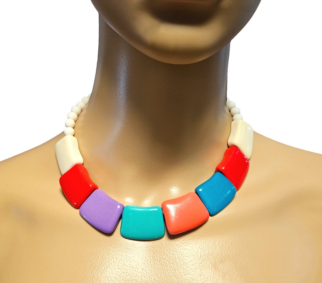 Vintage 1980s Colorful Rainbow Chunky Beaded Necklace - Etsy