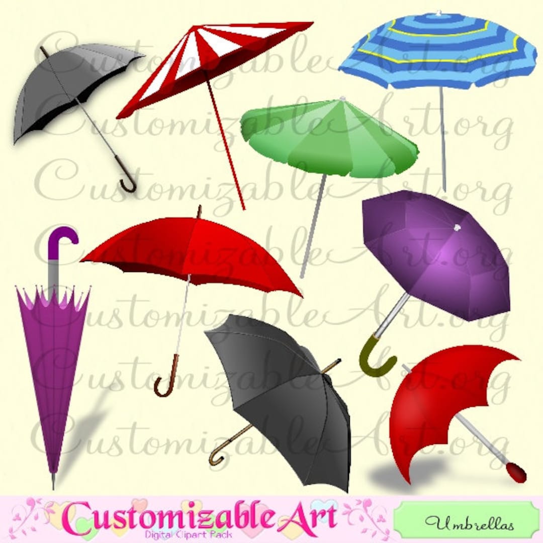 Umbrella Clipart Digital Umbrella Clip Art Beach Umbrella Closed Open ...