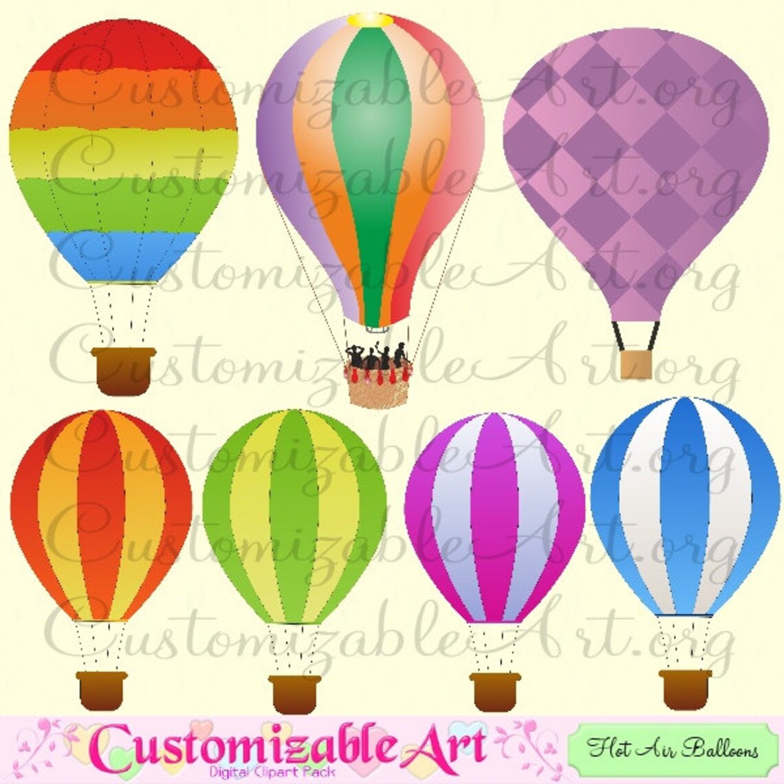 Hot Air Balloon Clipart Digital Hot Air Balloon Clip Art Flying Flight ...