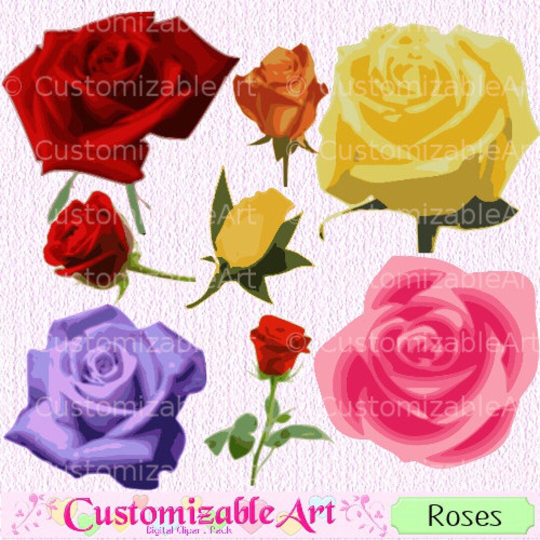Rose Clipart Pink Rose Clipart Digital Roses Clipart Yellow Rose Purple ...