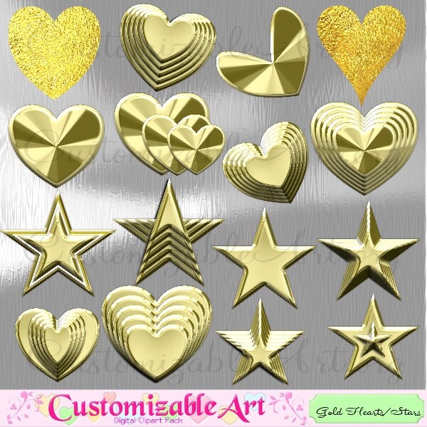 Gold Clipart Digital Gold Heart Clipart Gold Star Clip Art Glittery ...