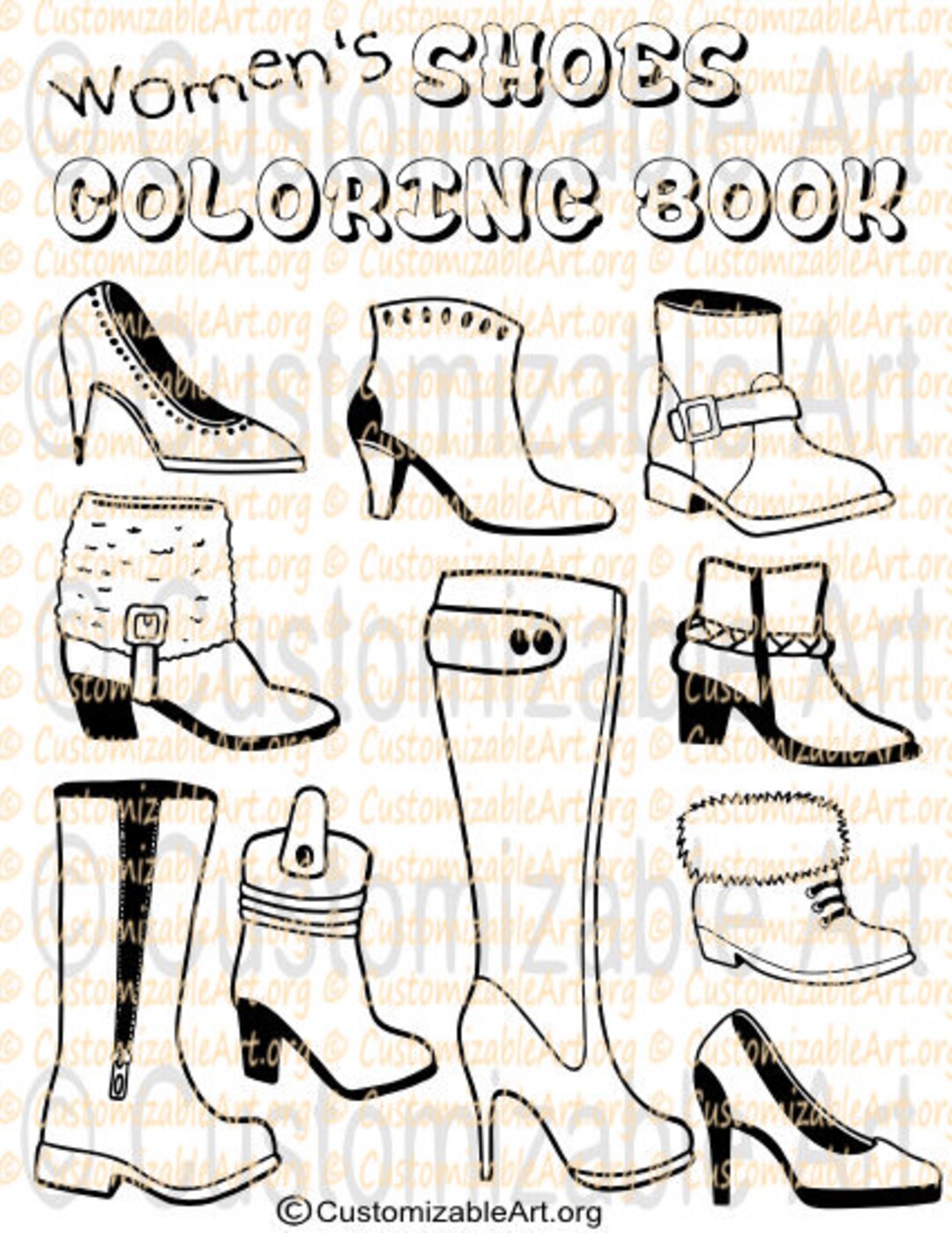 Printable Coloring Book PDF Womens Girls Shoes Boots Colouring Pages ...
