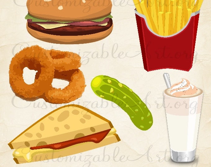 Fast Food Clip Art Digital Fast Food Meal Clipart Ham Cheese - Etsy UK