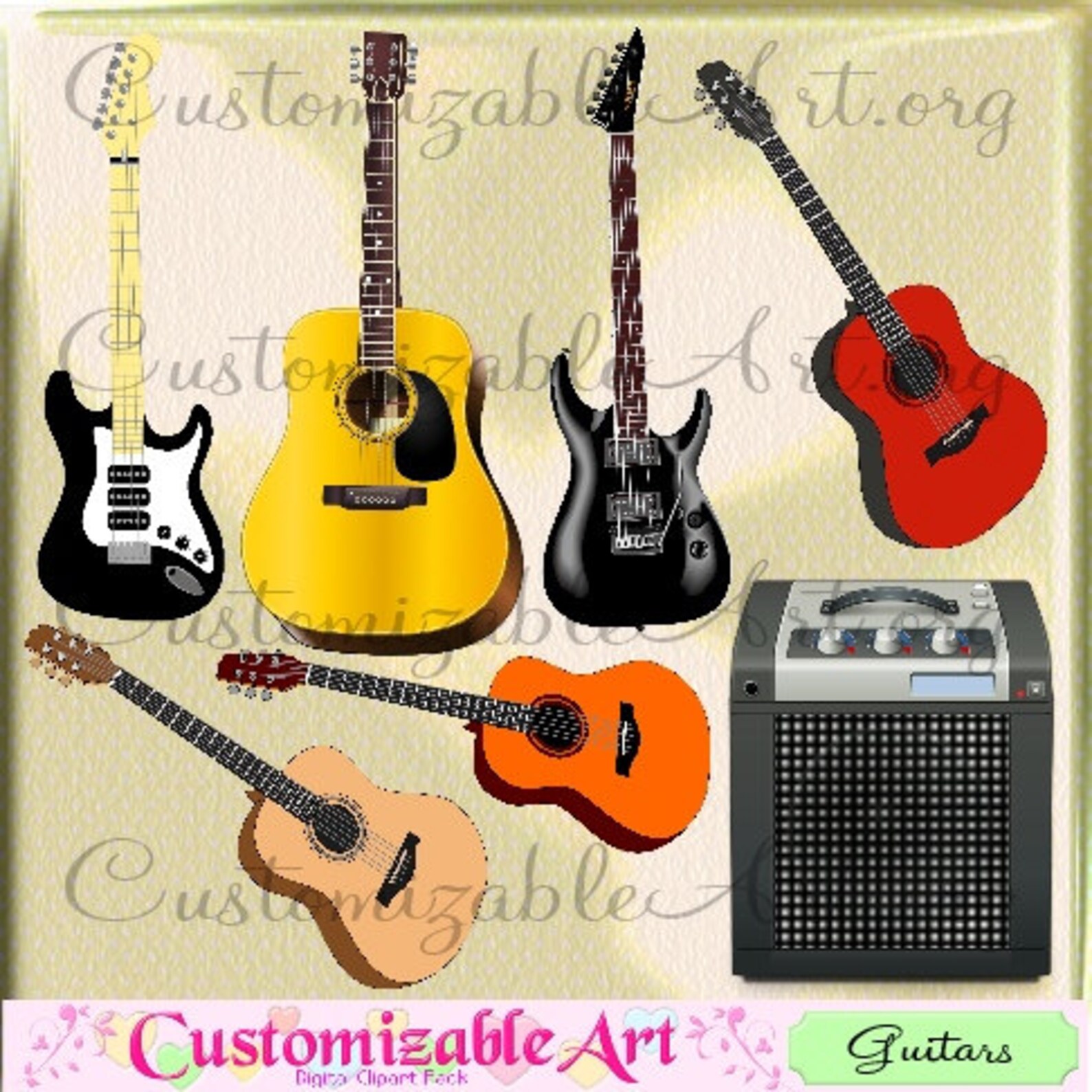 Guitar Clipart Digital Guitar Clip Art Music Musical Instrument Wooden ...