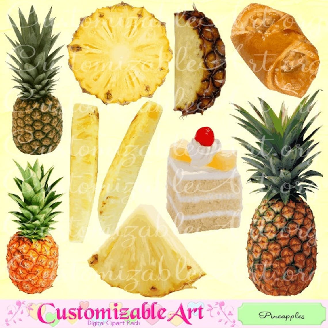 Pineapple Clipart Digital Pineapple Clip Art Whole Slice Wedge Piece ...