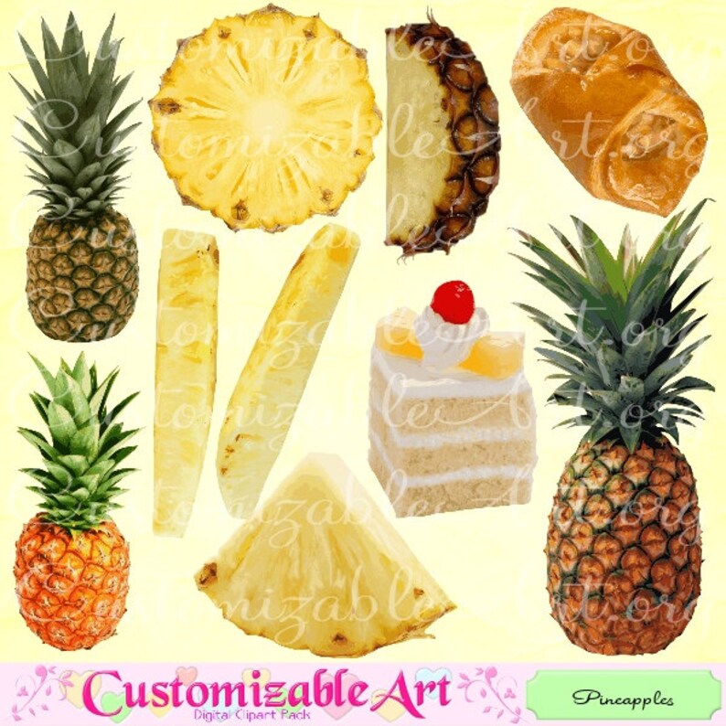 Pineapple Clipart Digital Pineapple Clip Art Whole Slice Wedge Piece ...