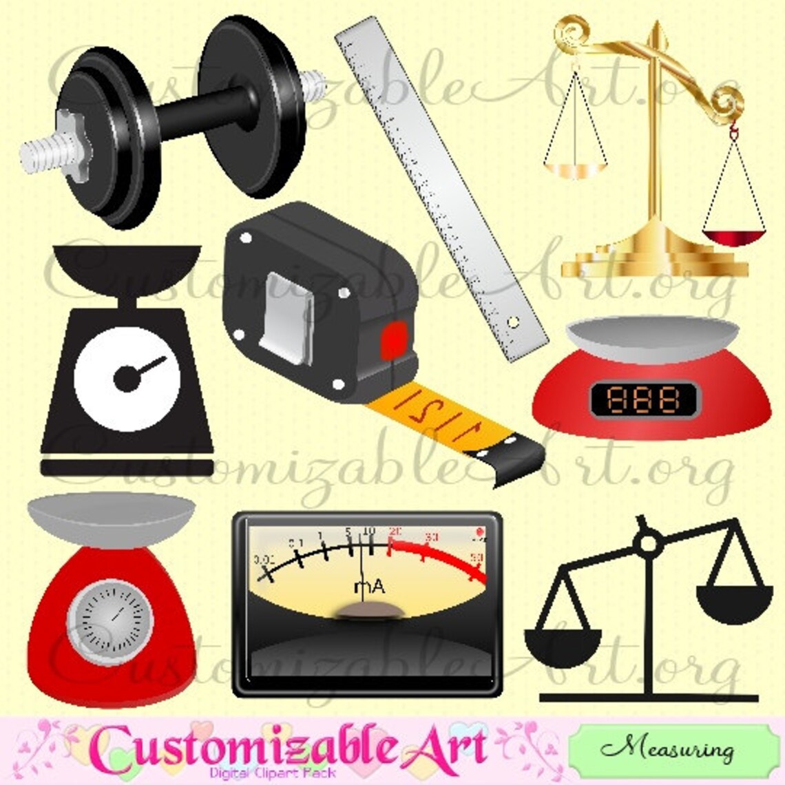 Measuring Scales Clipart Digital Scale Clip Art Dumbbell Ruler Meter ...