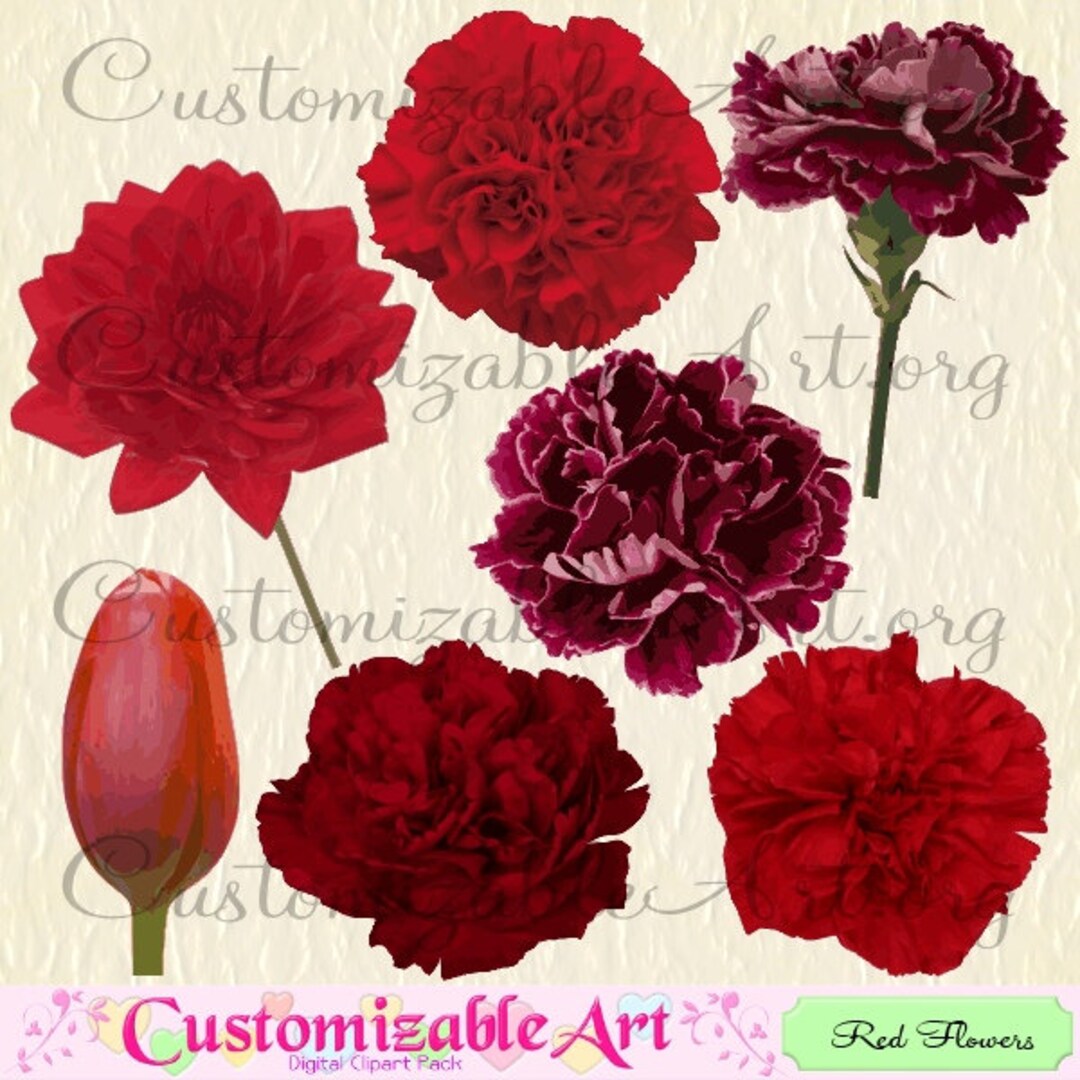 Red Flower Clipart Digital Red Flower Clip Art Images Burgundy Maroon ...