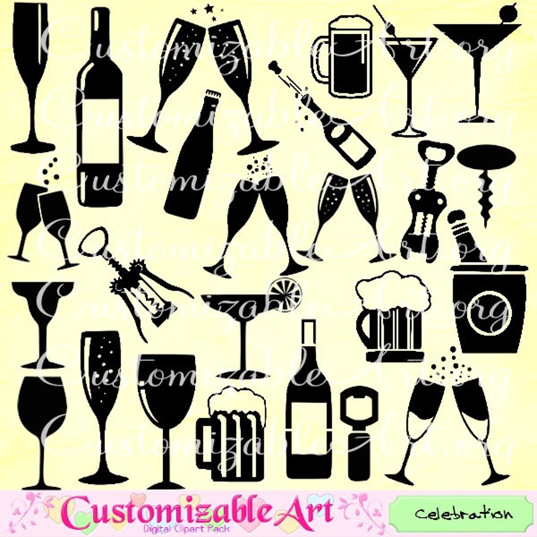 Celebration Clipart Wine Glass Champagne Bottle Clip Art Beer Party ...