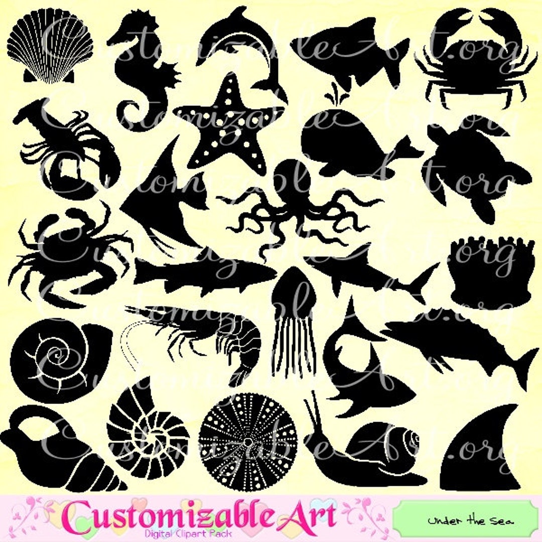 Under the Sea Clipart Digital Sea Life Clip Art Seashell Fish Seahourse ...