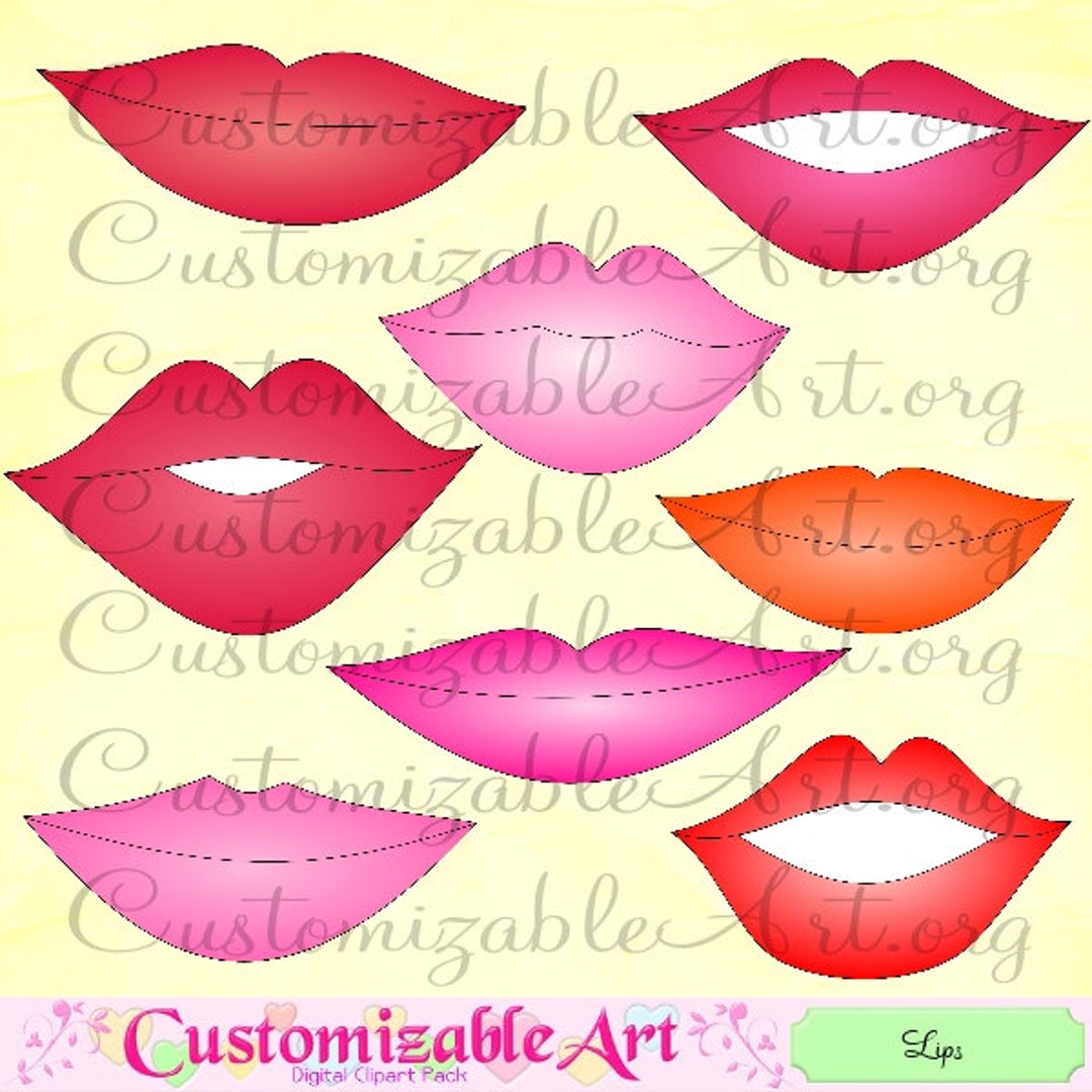 Lips Clipart Digital Red Lips Clip Art Glossy Pink Shiny Lustrous Lips ...