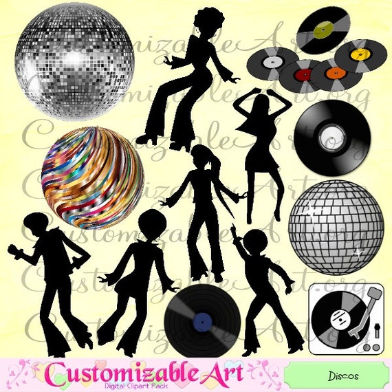 Disco Clipart Digital Discos Clip Art Disco Ball Dancers Vinyl - Etsy