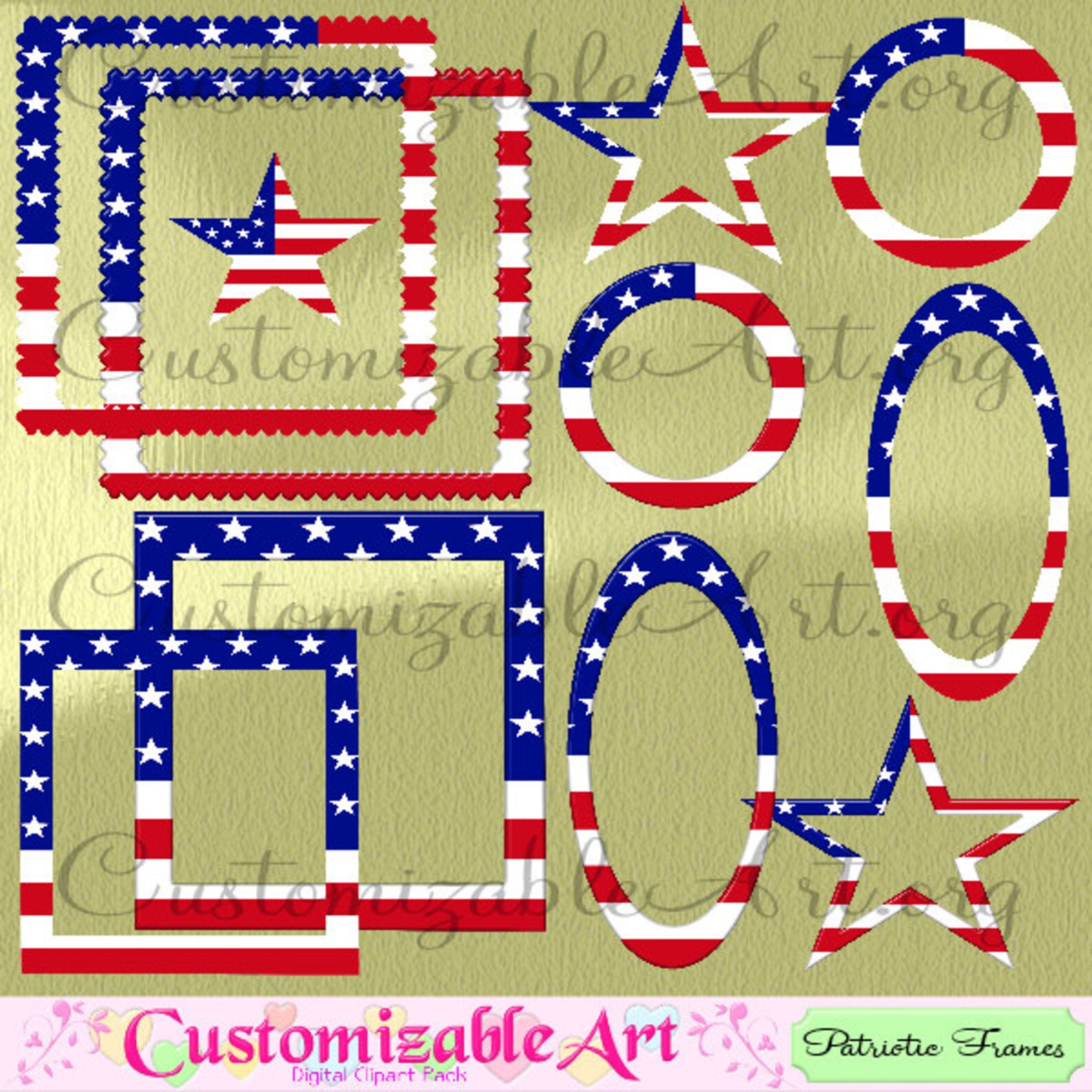 Patriotic Frame Clipart Digital 4th of July Border Frame July 4th Frame ...