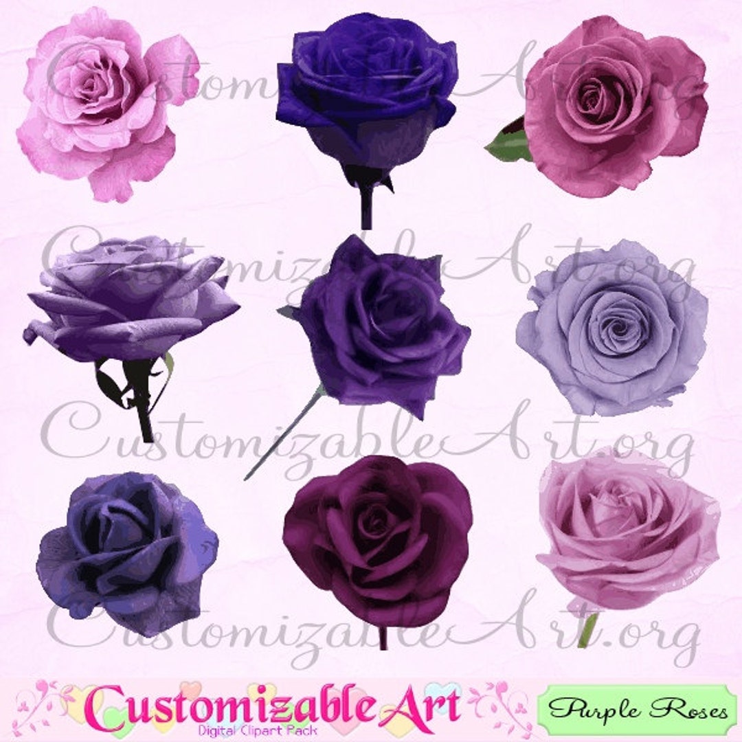 Purple Rose Clip Art Digital Purple Rose Clipart Purple Flower Light ...