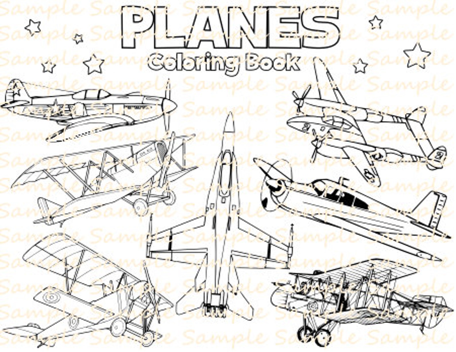 Plane Coloring Book Printable Airplane Coloring Pages Vintage - Etsy