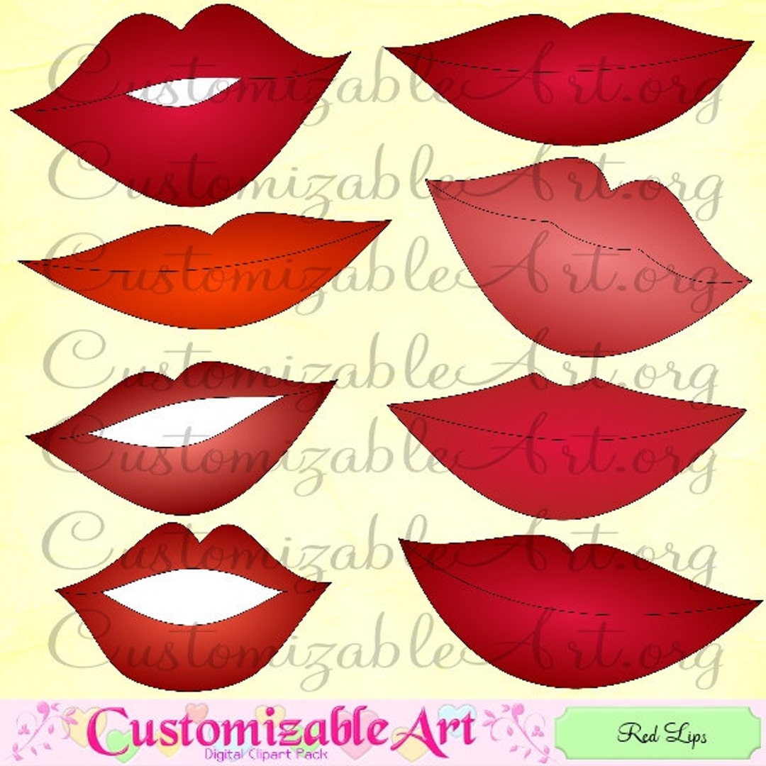 Red Lips Clipart Digital Lips Clip Art Images Printable Bright Red ...