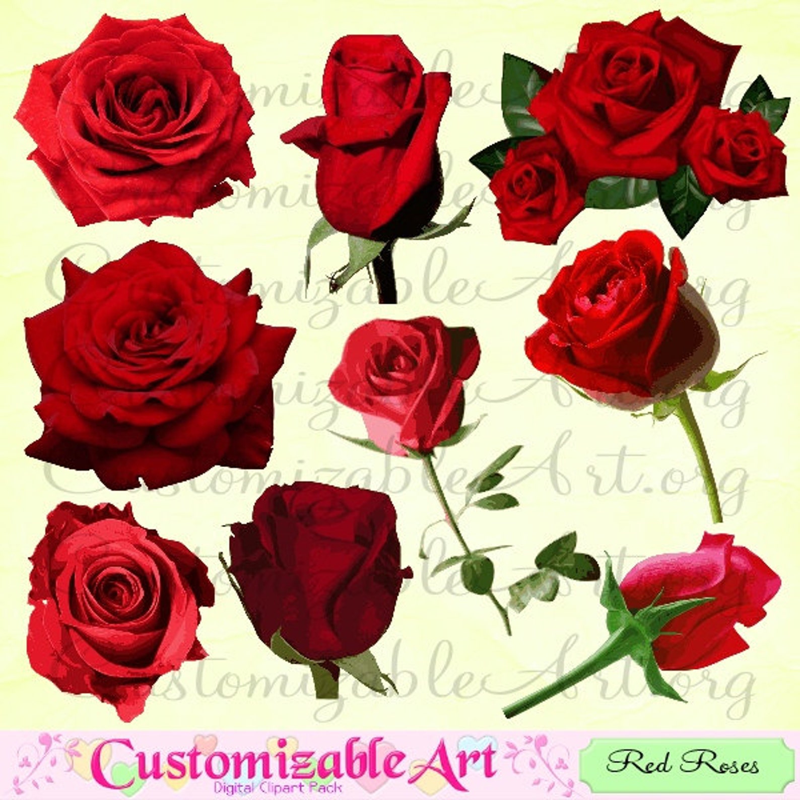Red Rose Clipart Digital Red Roses Clipart Images Bright Dark Red ...