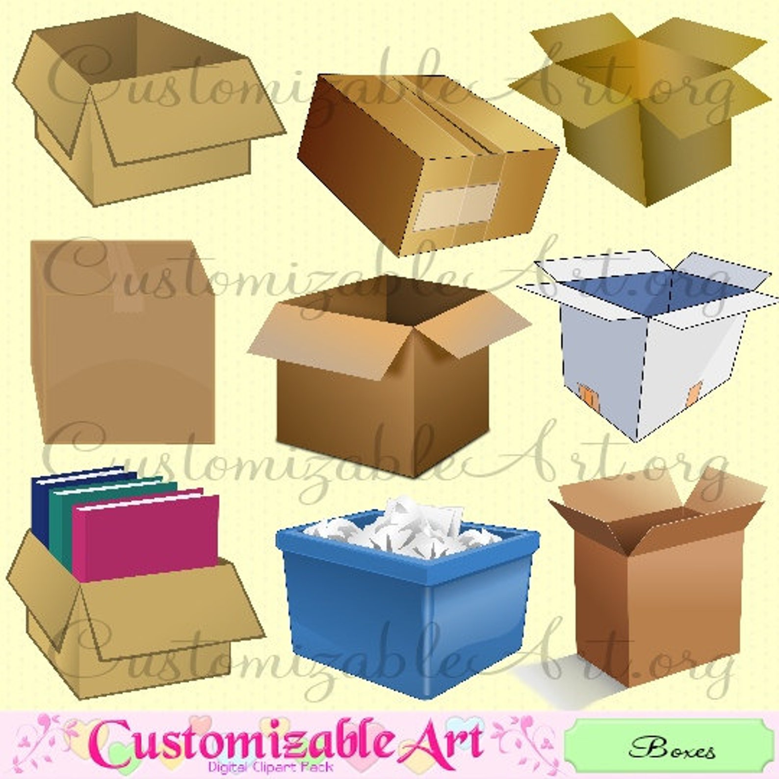 Moving Boxes Cardboard Box Clipart Digital Clip Art Open Closed Taped ...