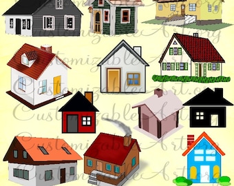 Little Houses Digital Clipart - Etsy