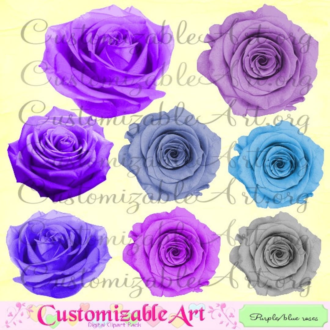 Rose Clipart Digital Roses Clip Art Shades of Purple Blue Rose Bright ...