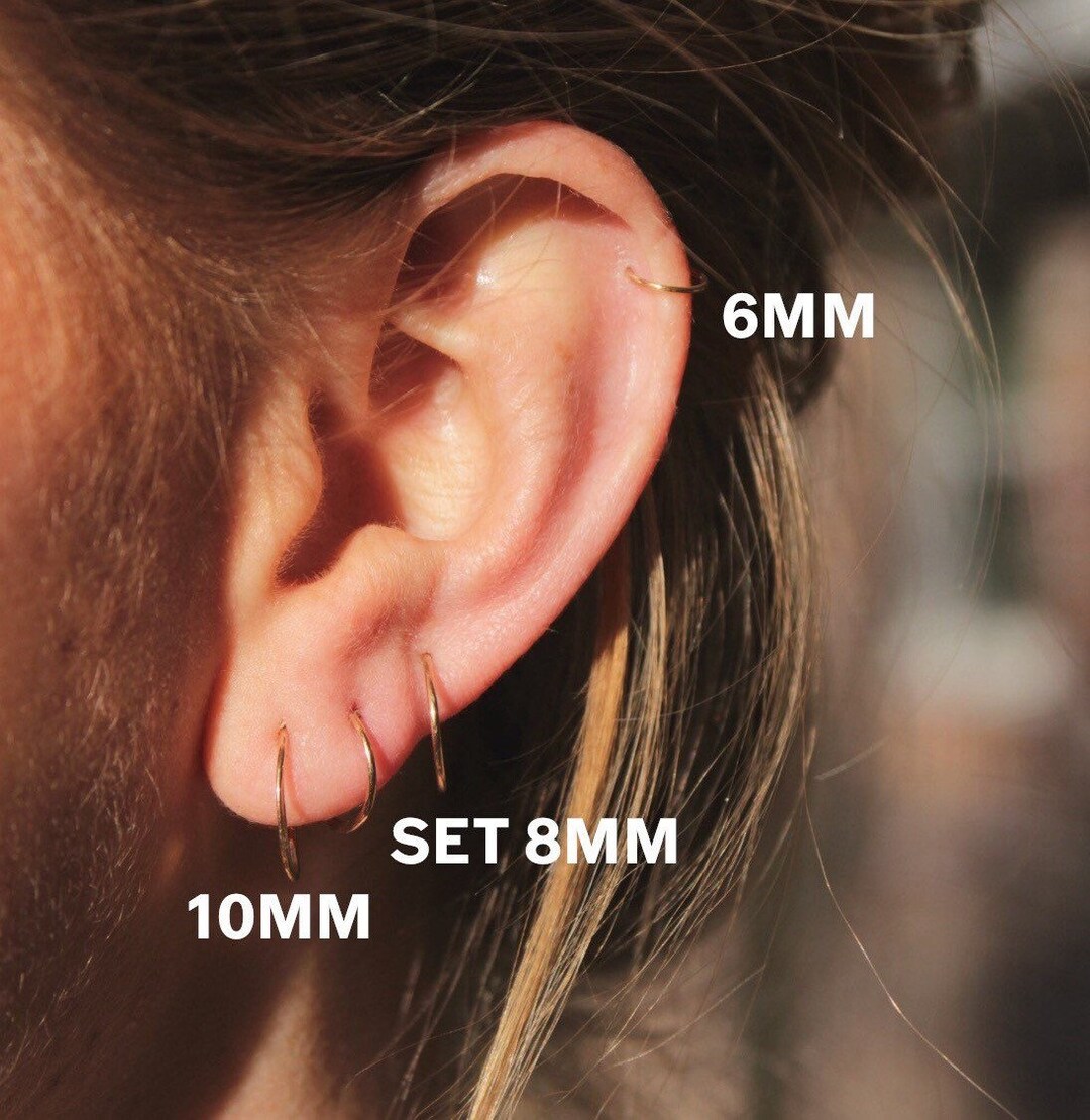 Set of Gold Tiny Hoops, 14k Gold Cartilage Tiny Hoops, 5mm-14mm ...