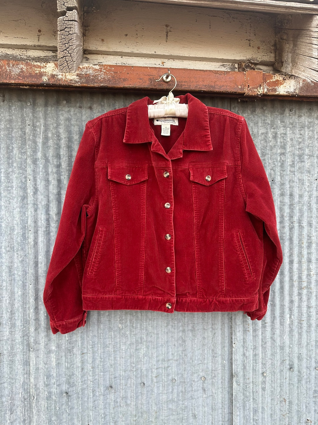 Vintage 90s Red Corduroy Jacket/ Skirt Set / Size Medium/ Vintage ...