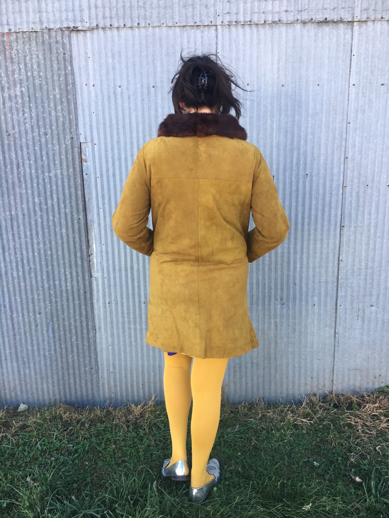 Vintage 60s Green/yellow Suede Coat With Fur Trim / Vintage 60s Suede ...