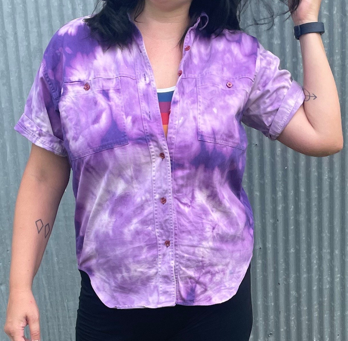 Vintage 80s Upcycled Tie Dye Button Up / Purple Tie Dye / | Etsy