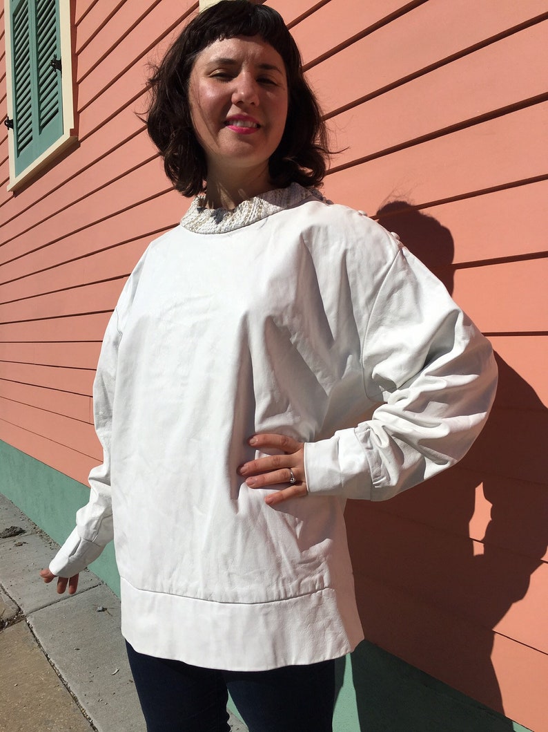 Vintage White Leather Shirt / White Leather Jacket / 80s Vintage ...