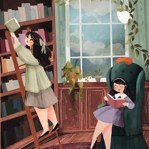 Rainy Day in the Library Illustration Art Print - Etsy