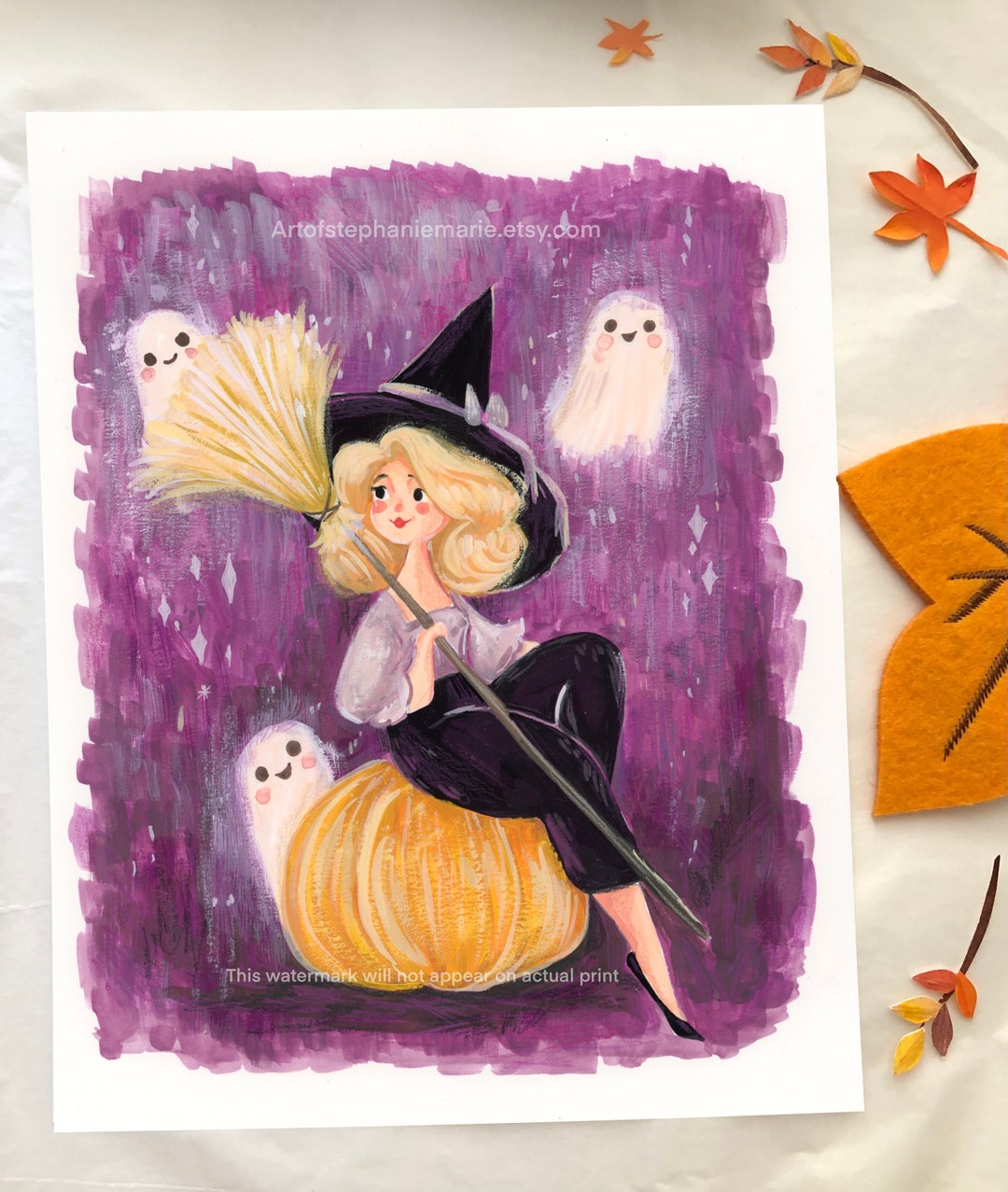 Vintage Halloween Witch Illustration Art Print 8x10 - Etsy