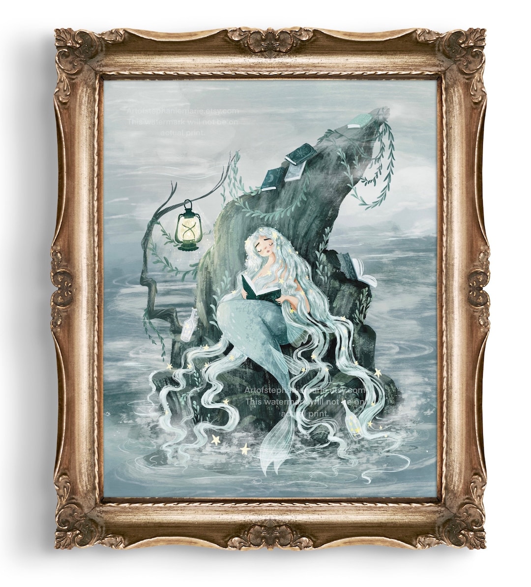 Celestial Reading Mermaid Illustration Art Print - Etsy