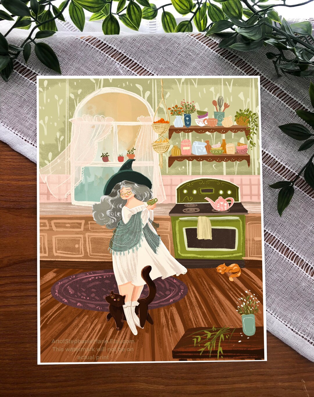 Cozy Kitchen Witch Art Print - Etsy
