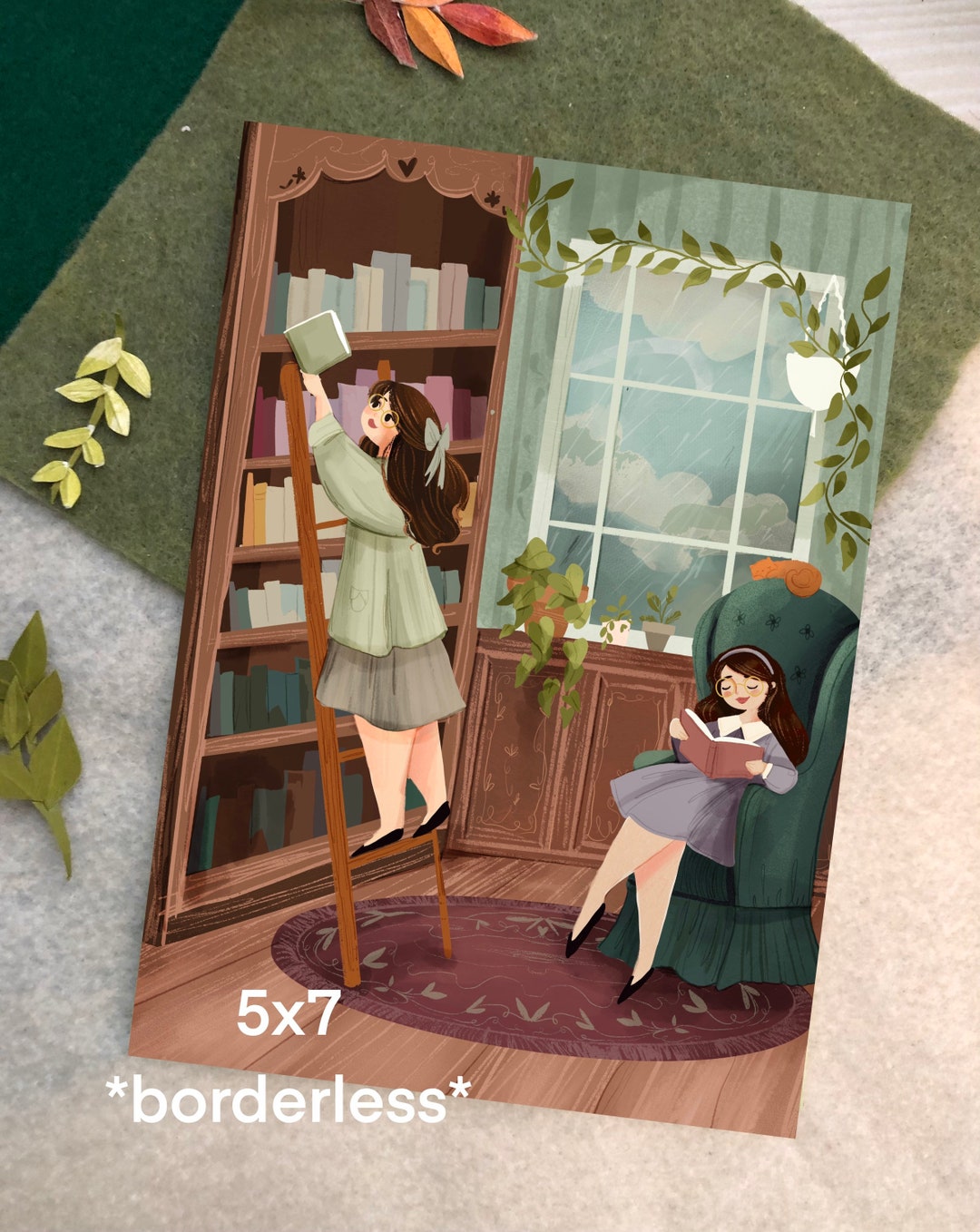 Rainy Day in the Library Illustration Art Print - Etsy