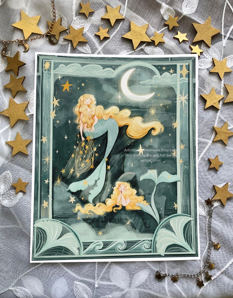 Starlight Mermaids Illustration Art Print - Etsy