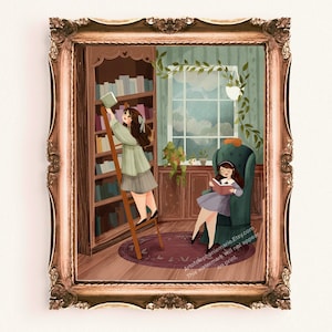 Rainy Day in the Library Illustration Art Print - Etsy