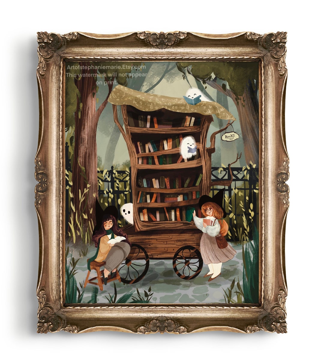The Traveling Book Cart Illustration Art Print - Etsy