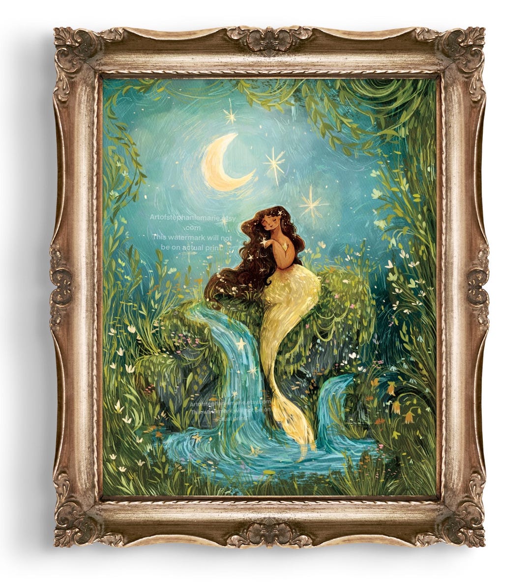 Moon Mermaid Illustration Art Print - Etsy