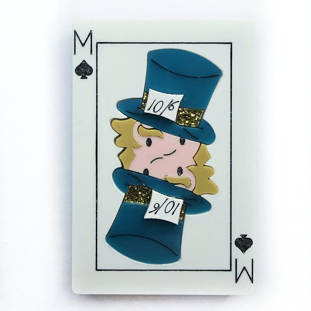 Mad Hatter Playing Card Pin, Laser Cut Acrylic and Plexiglass - Etsy
