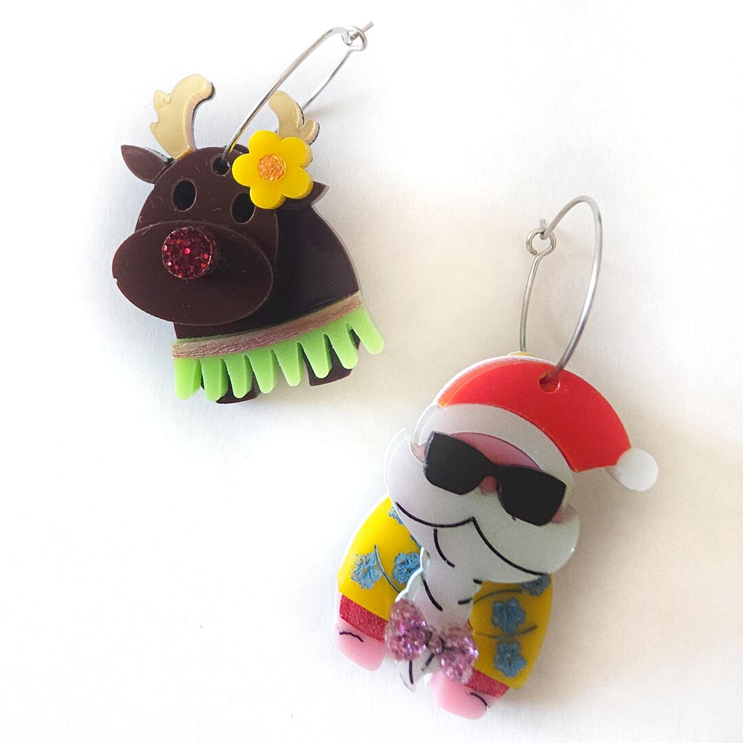 Santa Claus and Reindeer in Hawaii Earrings - Etsy