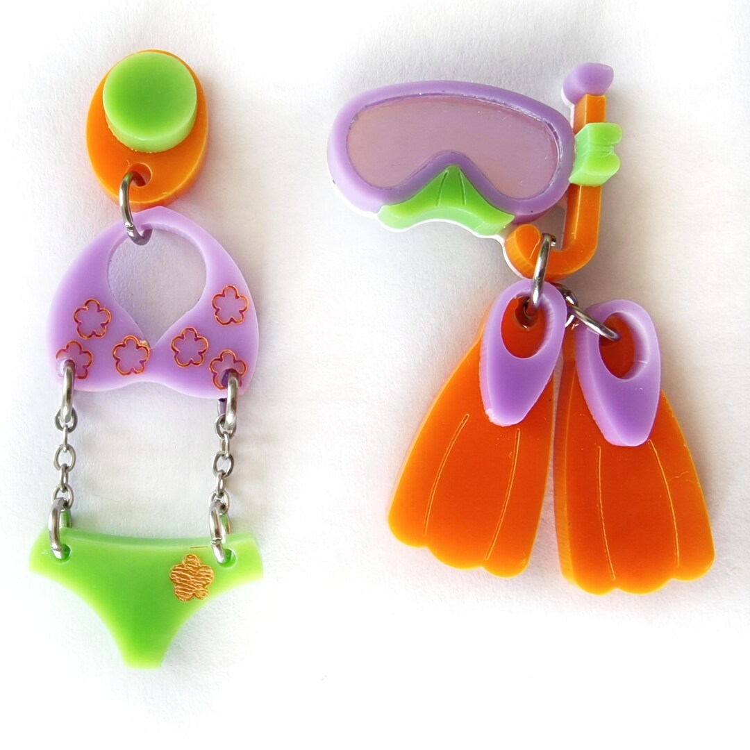 Laser-cut Acrylic and Plexiglass Bikini Mask and Fin Earrings - Etsy